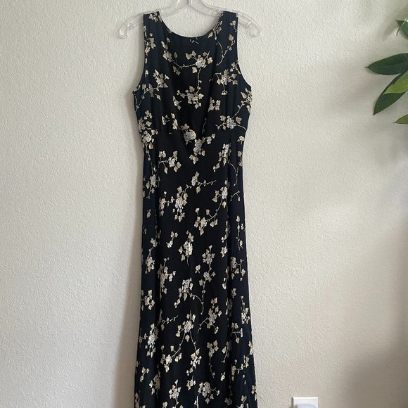 Karen Kane | Dresses | Vintage 99s Black Floral Sleeveless Maxi Dress ...